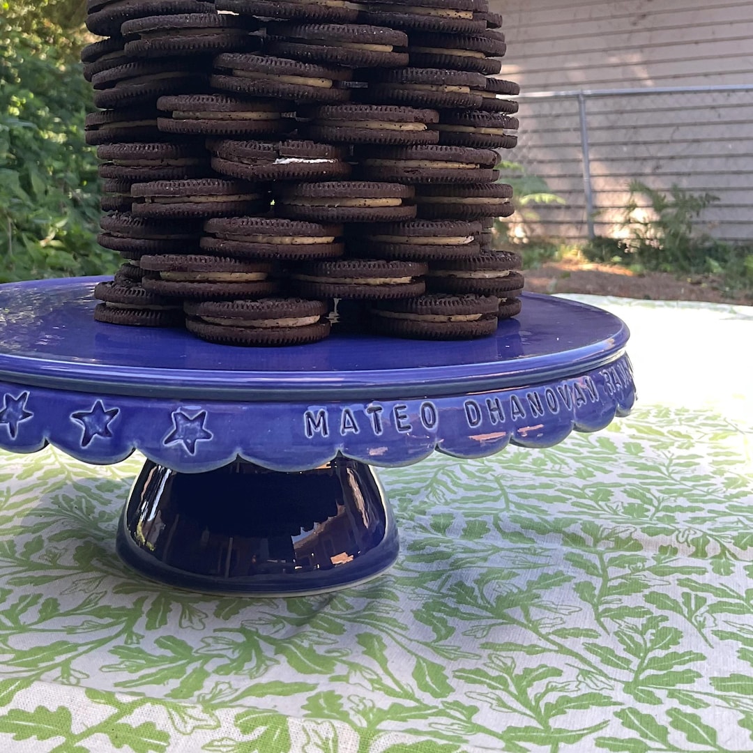 10" Personalized Birthday Cake Stand, Curved Rim With Stars, Engraved ...