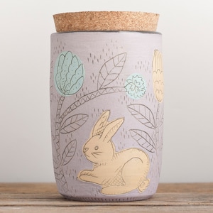 Rabbit - Cork Jar - Stash Jar - Tea Canister - Folk - Illustrated ...