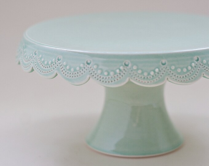 Small Cake Stand 7 Inch Green Scallop Stitching - Etsy