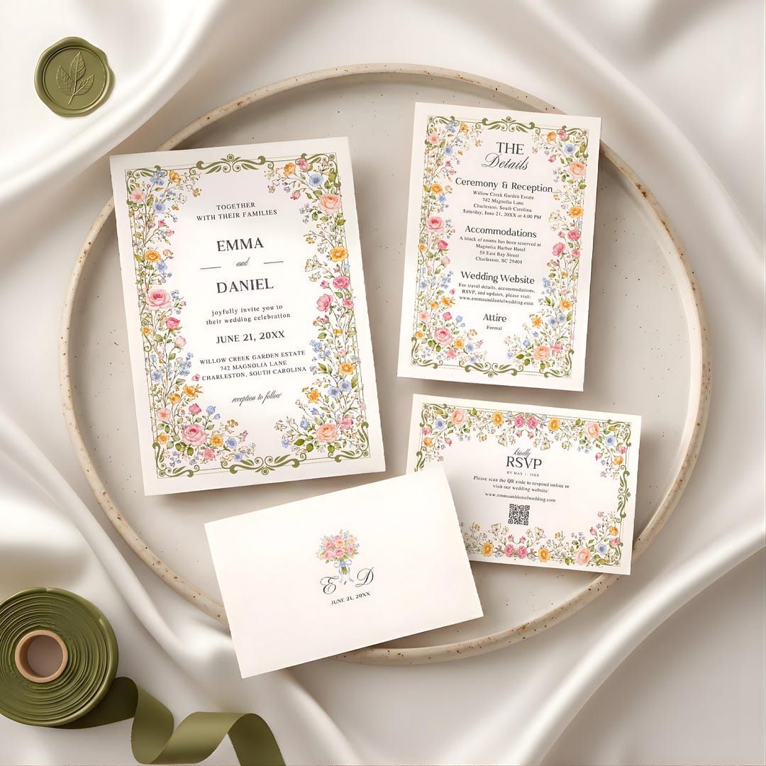 Wildflower Wedding Invitation Suite, Watercolor Floral Wedding ...