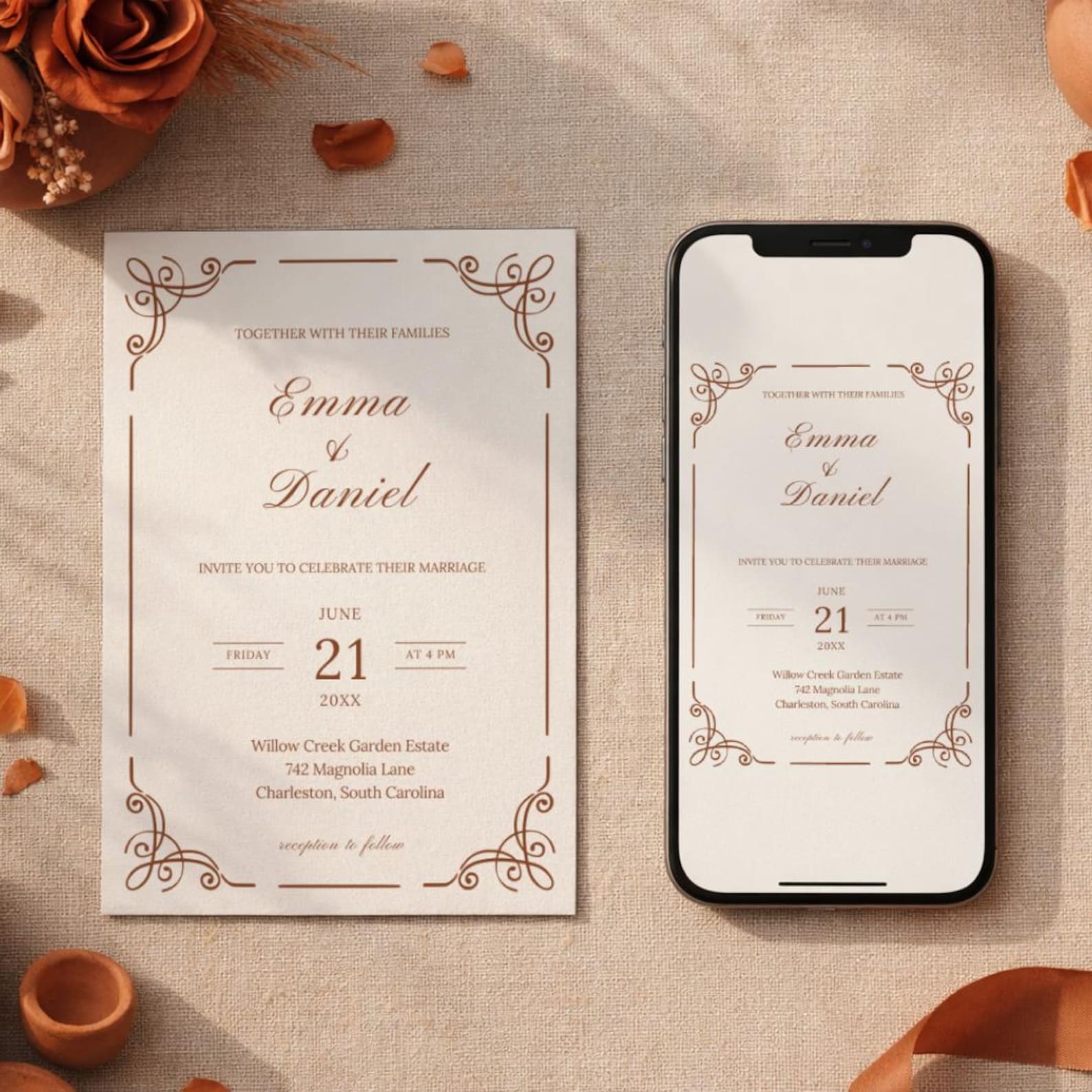 Terracotta Wedding Invitation Suite, Fall Wedding Invite Template ...