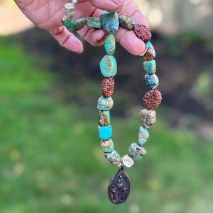 Unique Chunky Genuine American Turquoise Nugget Necklace With Rudraksha ...