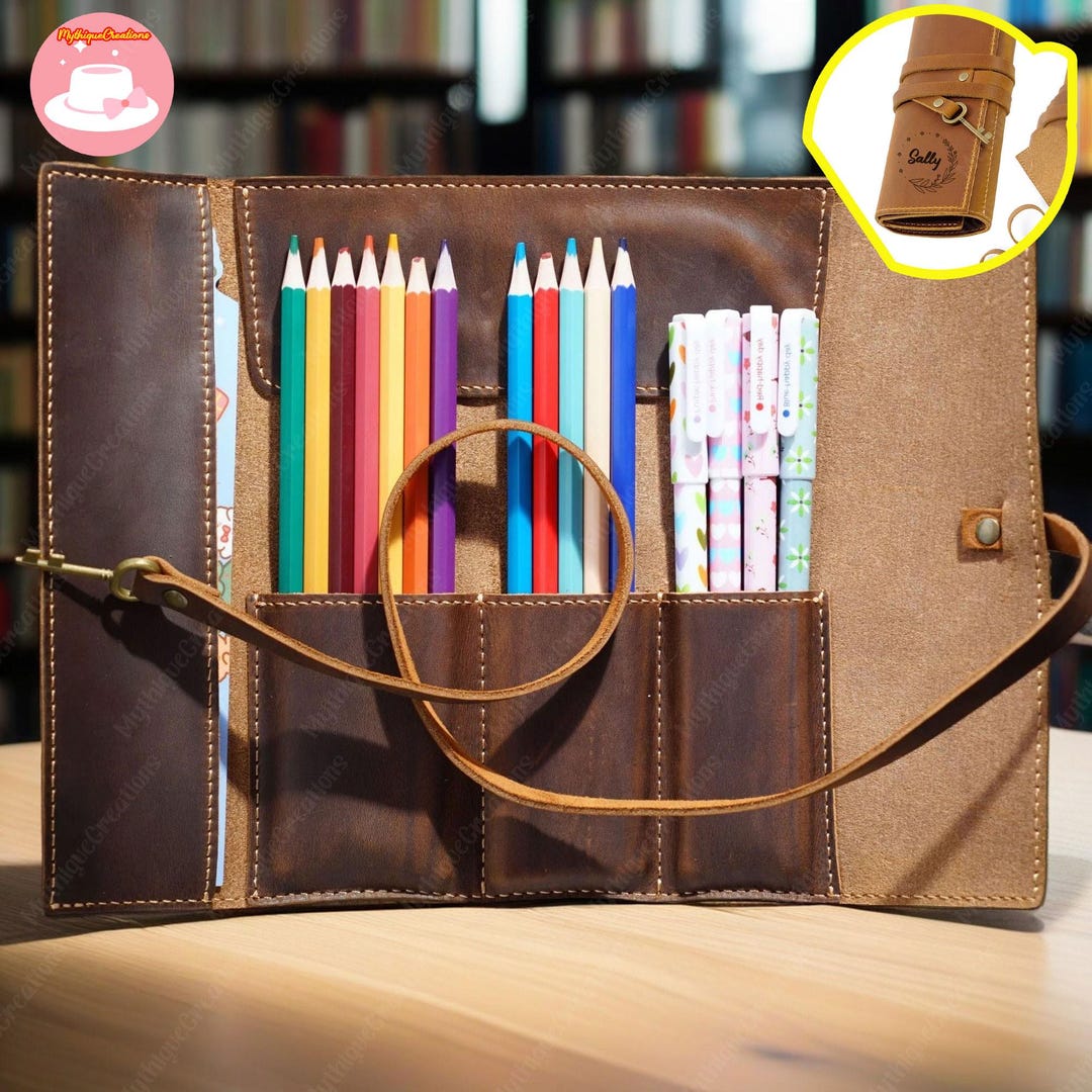 Personalized Leather Pencil Roll up Case, Custom Paint Brush Case ...