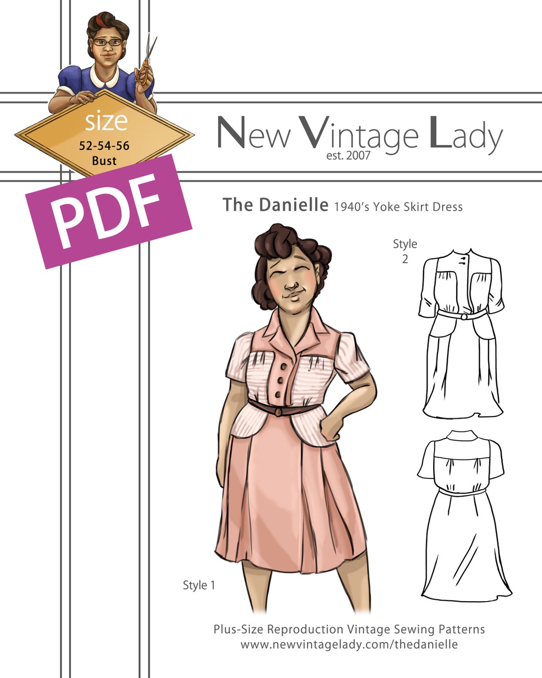 The Danielle 1940s Yoke Skirt Day Dress in PDF 52-54-56 Bust - Etsy
