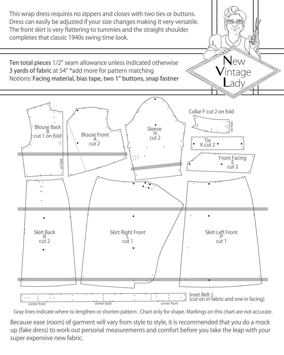 The Shelley 1940s Wrap Dress in PDF Size 40-42-44 Bust NVL Plus Size ...