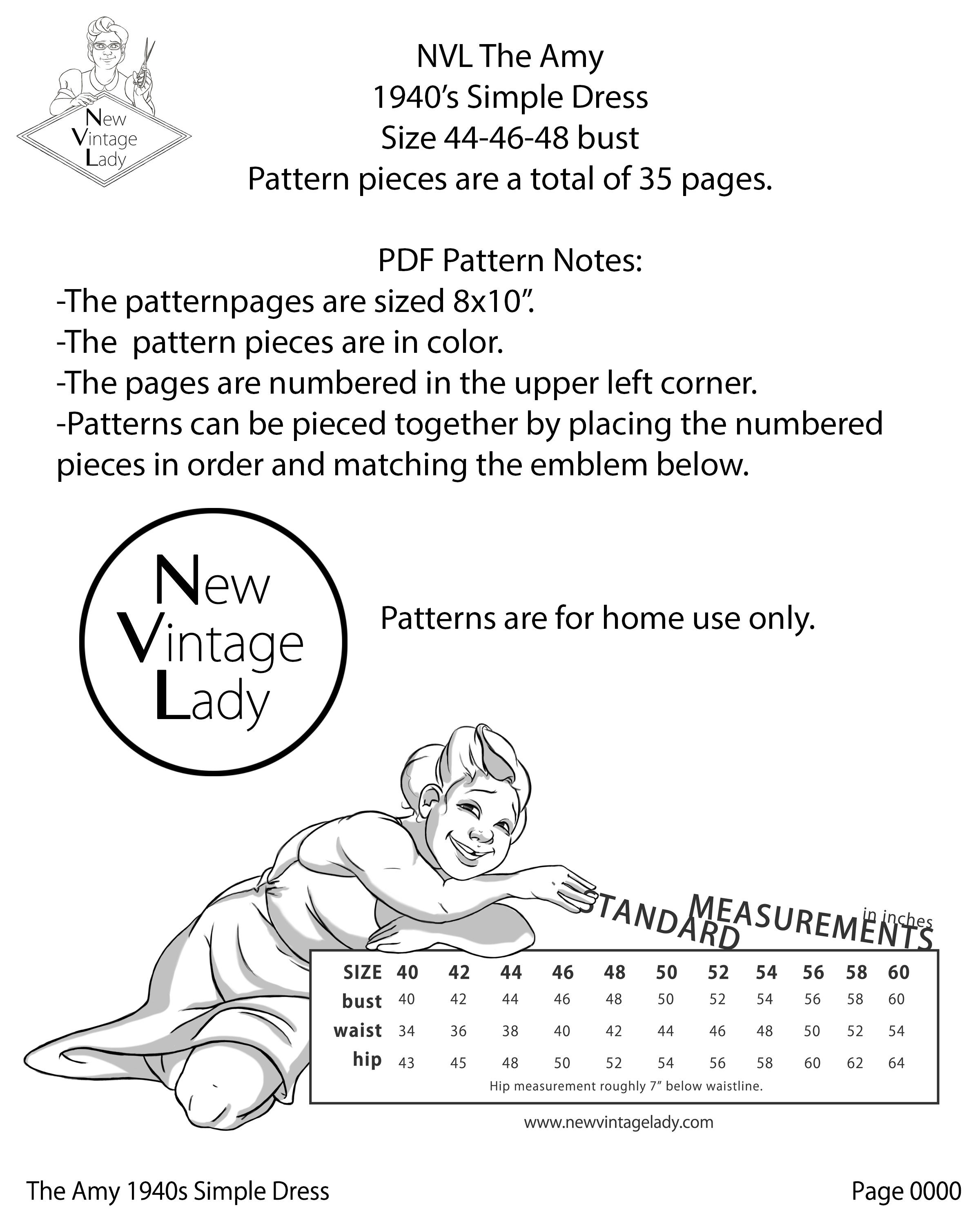 The Amy 1940s Simple Dress in PDF Size 48-50-52 Bust NVL Plus Size ...