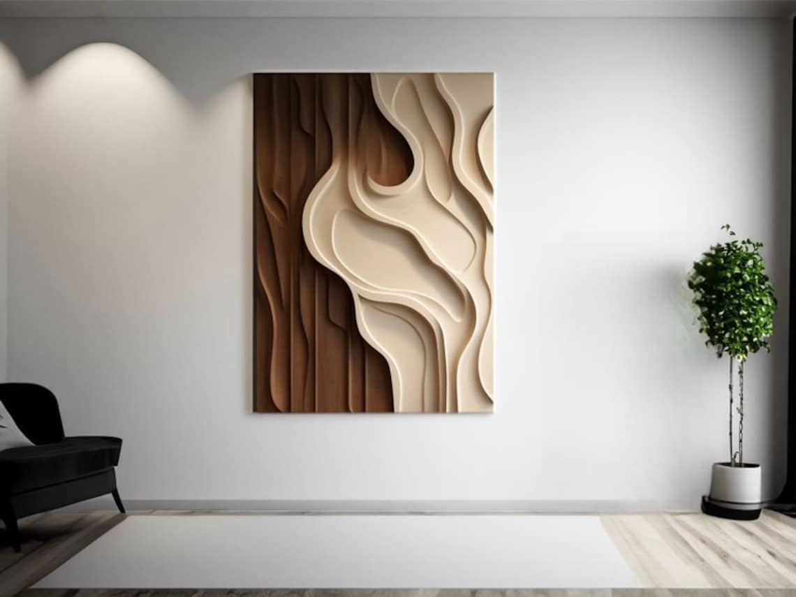 Wave Strip Decorative Wooden Wall Art, Dual Tone Wood Texture, Nordic ...