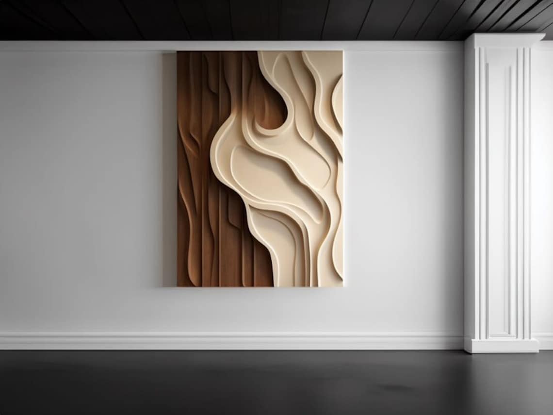 Wave Strip Decorative Wooden Wall Art, Dual Tone Wood Texture, Nordic ...