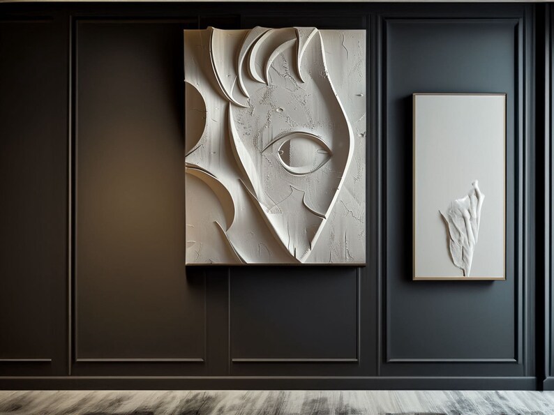 Light Grey Abstract Face-pattern Wall Decor, Woodcarved Interior ...