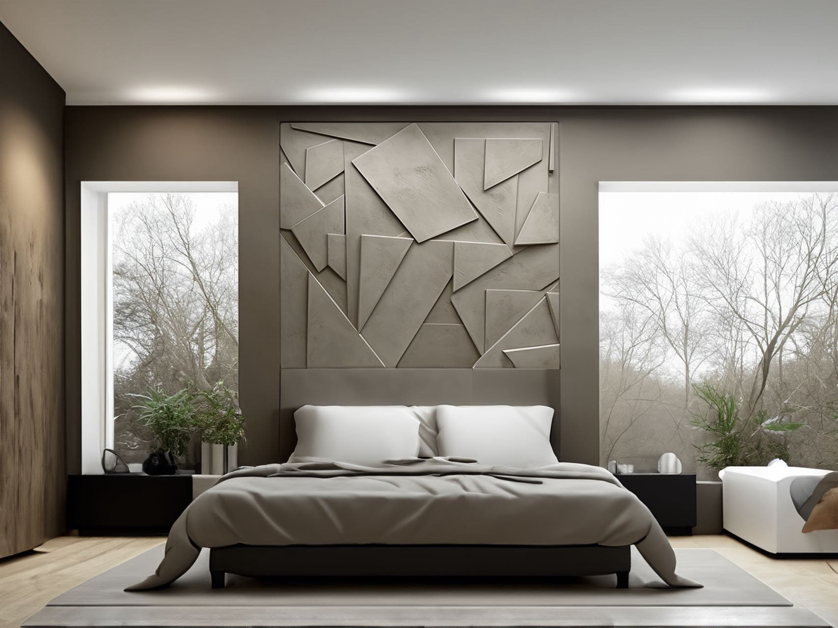 Dark Grey Geometric Structured Wall Decor, Minimalist, Wood Carving - Etsy