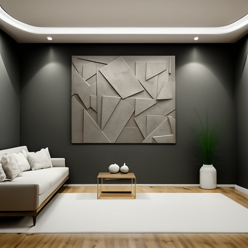 Dark Grey Geometric Structured Wall Decor, Minimalist, Wood Carving - Etsy