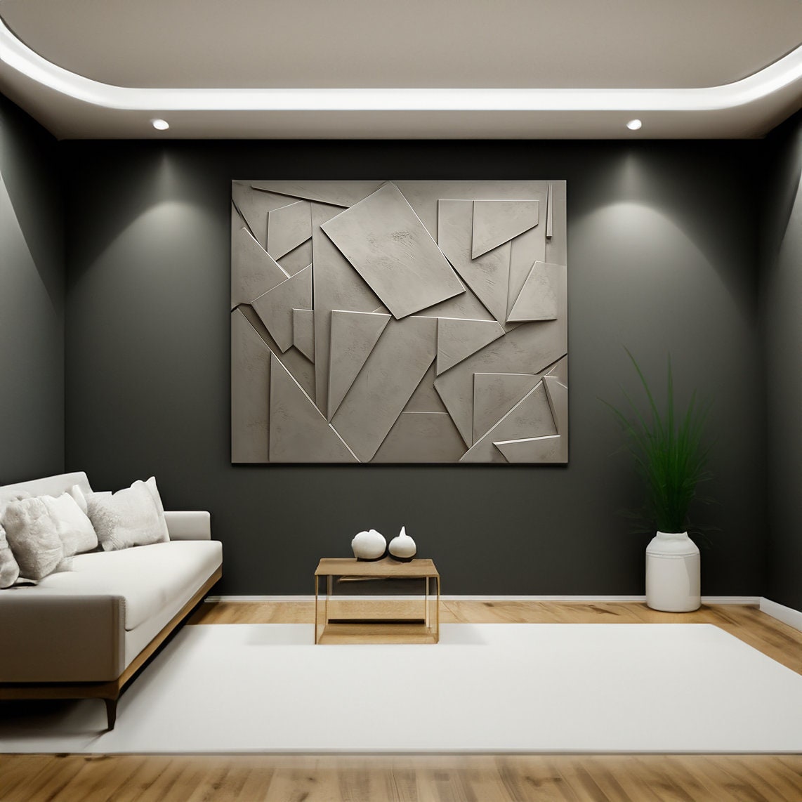 Dark Grey Geometric Structured Wall Decor, Minimalist, Wood Carving - Etsy