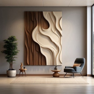 Wave Strip Decorative Wooden Wall Art, Dual Tone Wood Texture, Nordic ...