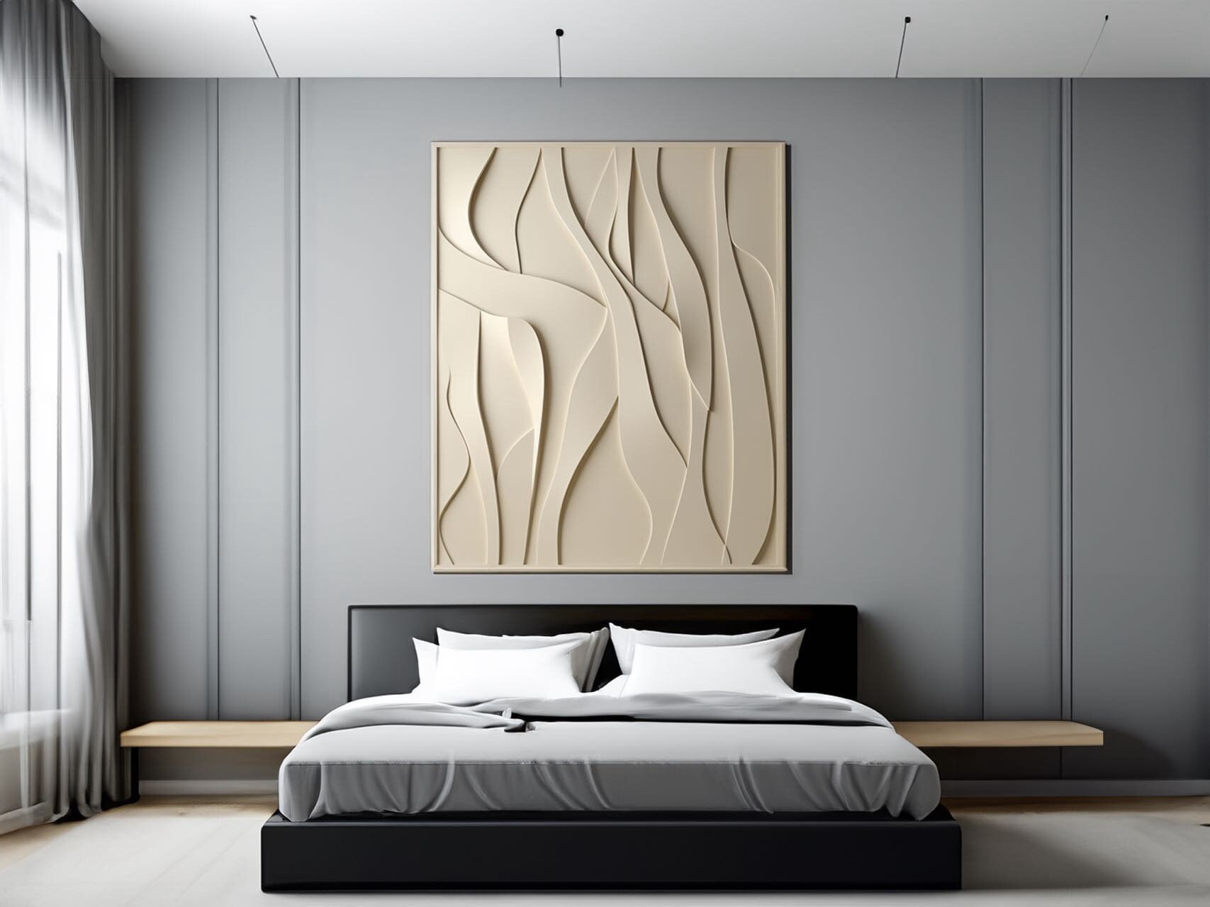 Beige Minimalist 3d Vision Wall Hanging, Line Art Decoration ...