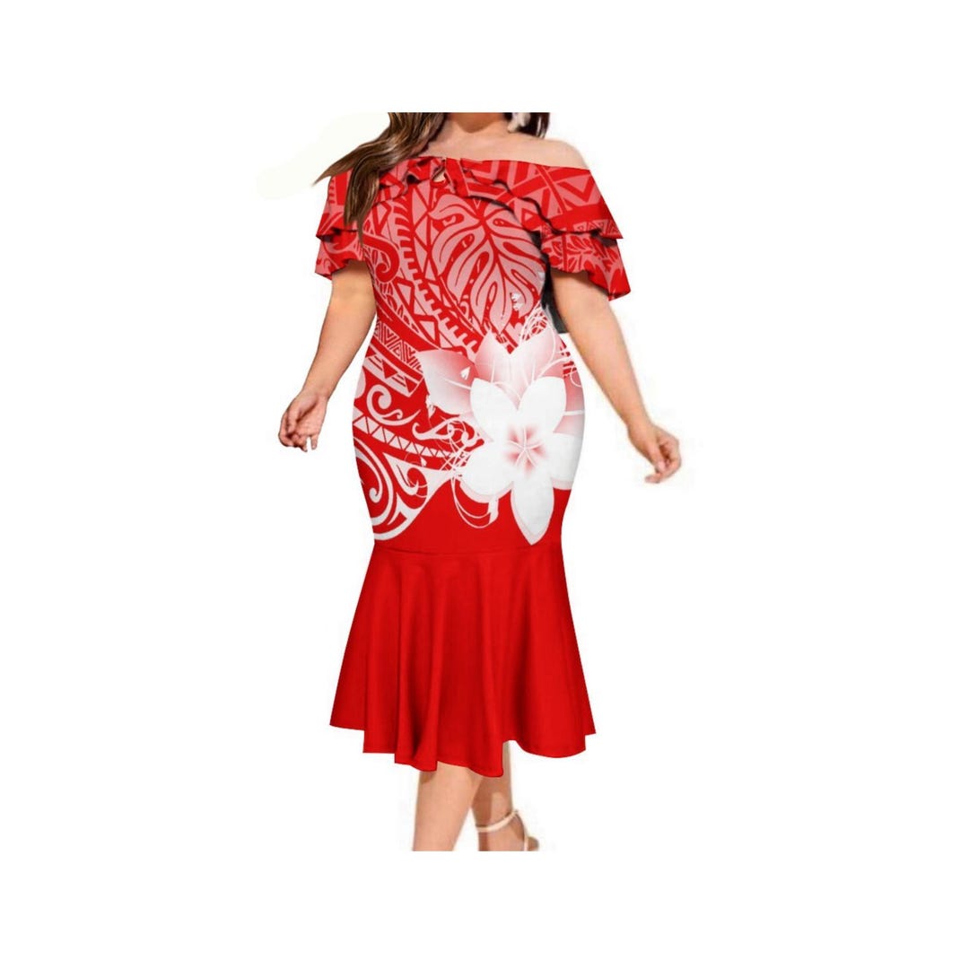 Polynesian Samoan Style Maxi Dress Double Ruffle Mermaid Dress Plus ...