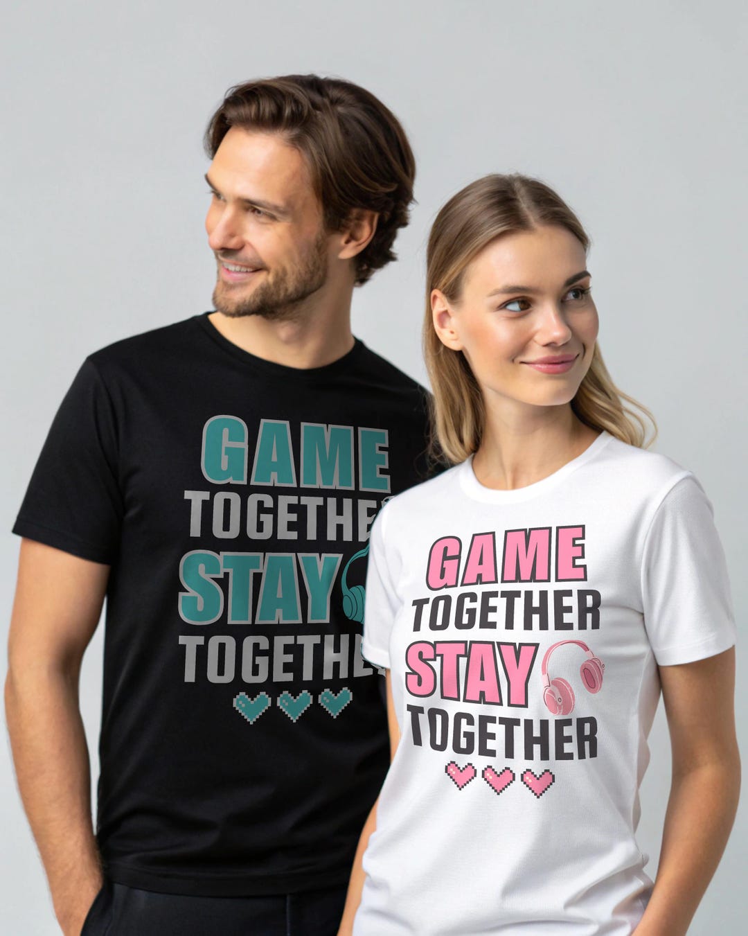 Men's Gamer Couple T-shirt | "game Together Stay Together" Tee ...