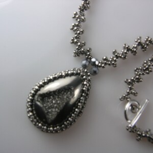 Beaded Jewelry Bead Embroidered Smokey Titanium Druzy Teardrop Necklace ...