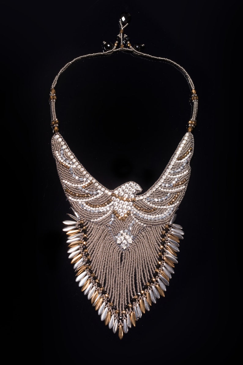 Bead Embroidery, Beaded, Necklace, Eagle, Silver, Wings, Original ...