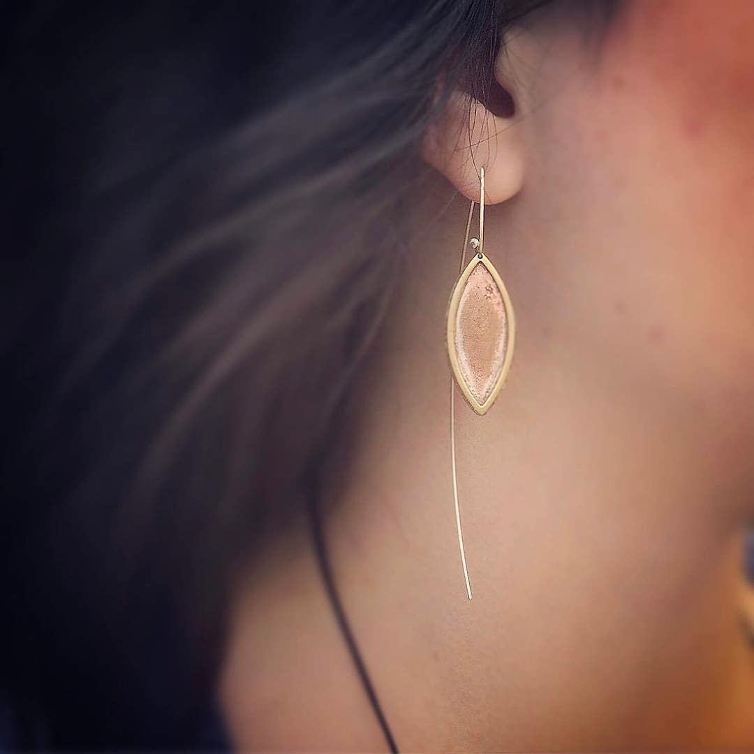 Rustic Brass and Copper Leaf Shape Earrings With Long Silver Ear Wire ...