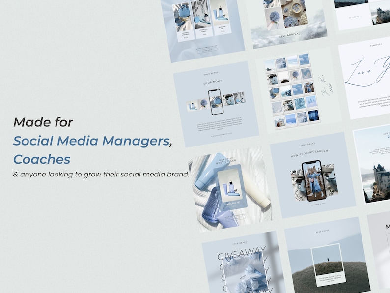 Aesthetic Blue Instagram Post Templates Minimal, Modern Carousels ...
