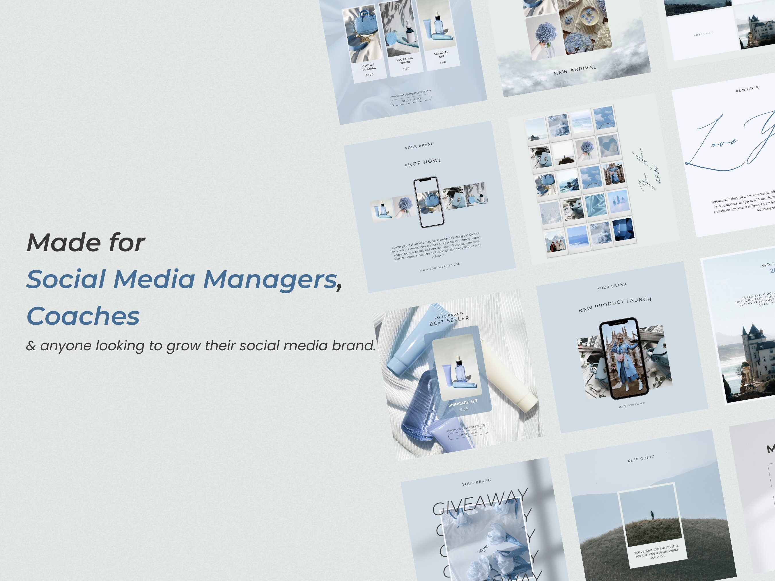 Aesthetic Blue Instagram Post Templates Minimal, Modern Carousels ...