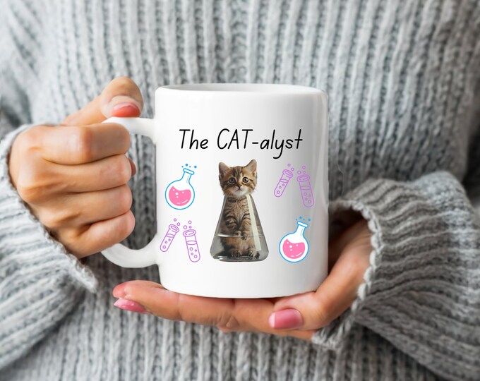 Cats in STEM Science Cat Black Mug, Cute Funny Cat Lover Scientist ...