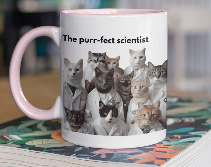 Cats in STEM Science Cat Black Mug, Cute Funny Cat Lover Scientist ...