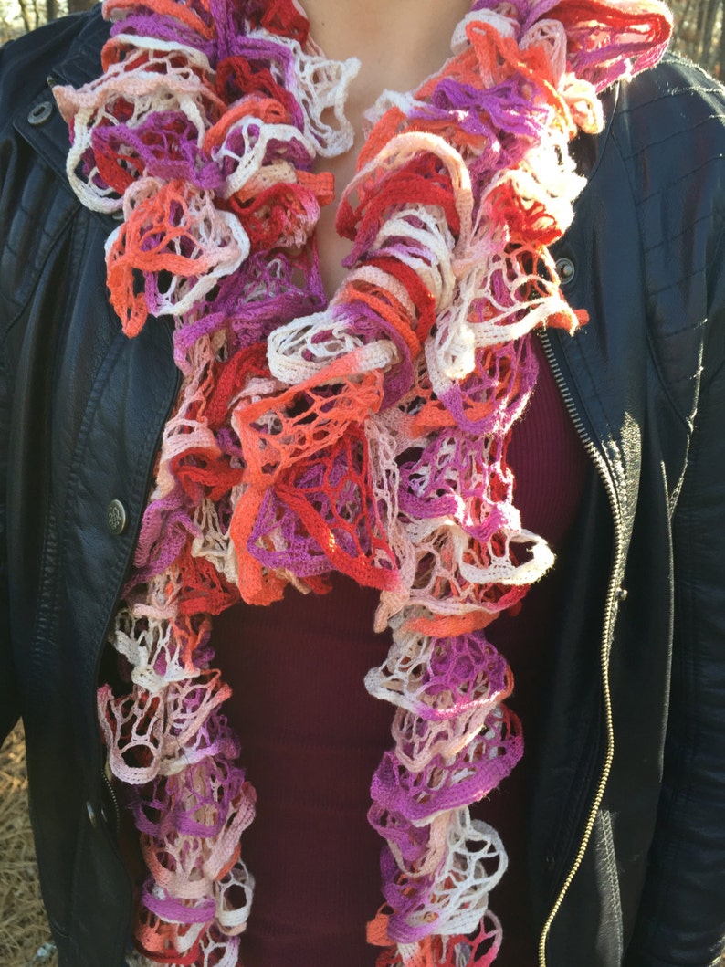 The Valentine Handknit Multi-tone Pink Ruffle Fashion Scarf - Etsy