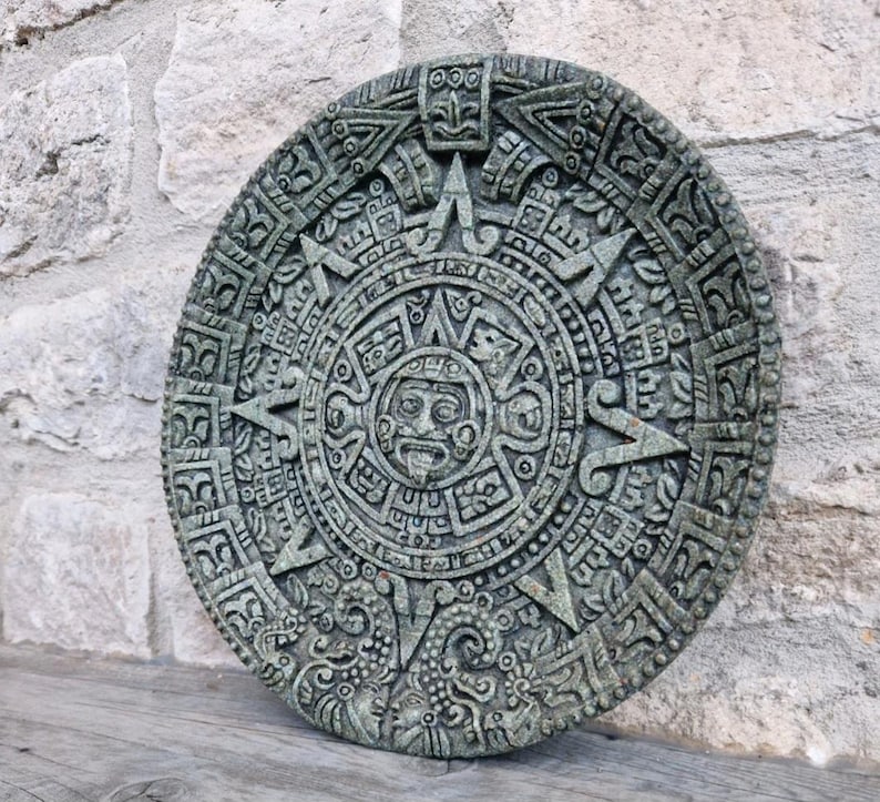 Large 1980s Vintage Aztec Mayan Sun Calander Disc Malachite Resin 27cm ...
