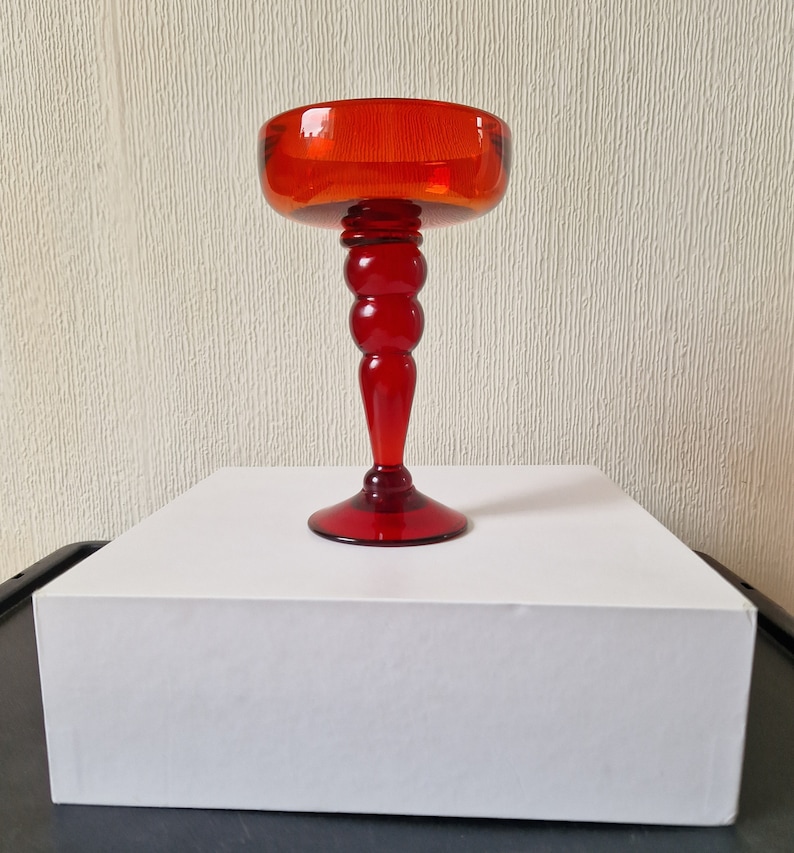 Vintage Blenko Glass Bright Ruby Red Pedestal Pillar Candle Holder - Etsy