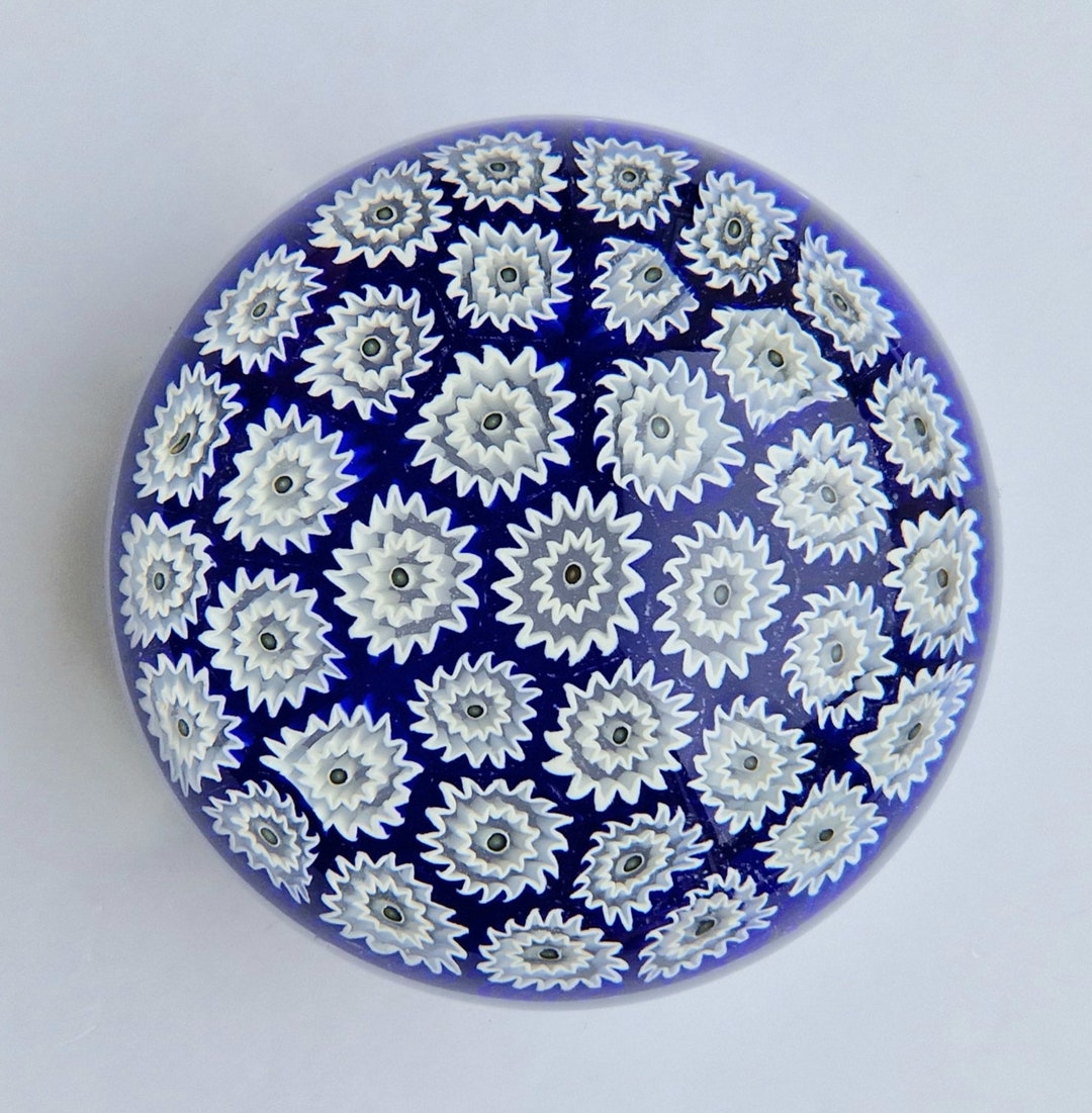 ALT Studio Murano Glass Deep Blue & White Star Flower Millifiore ...