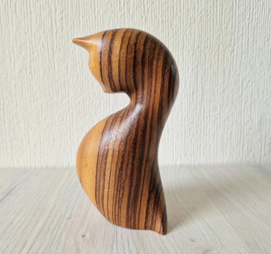 John Mainwairing Carved Wood Sitting Cat Sculpture Ornament 14.5cm - Etsy
