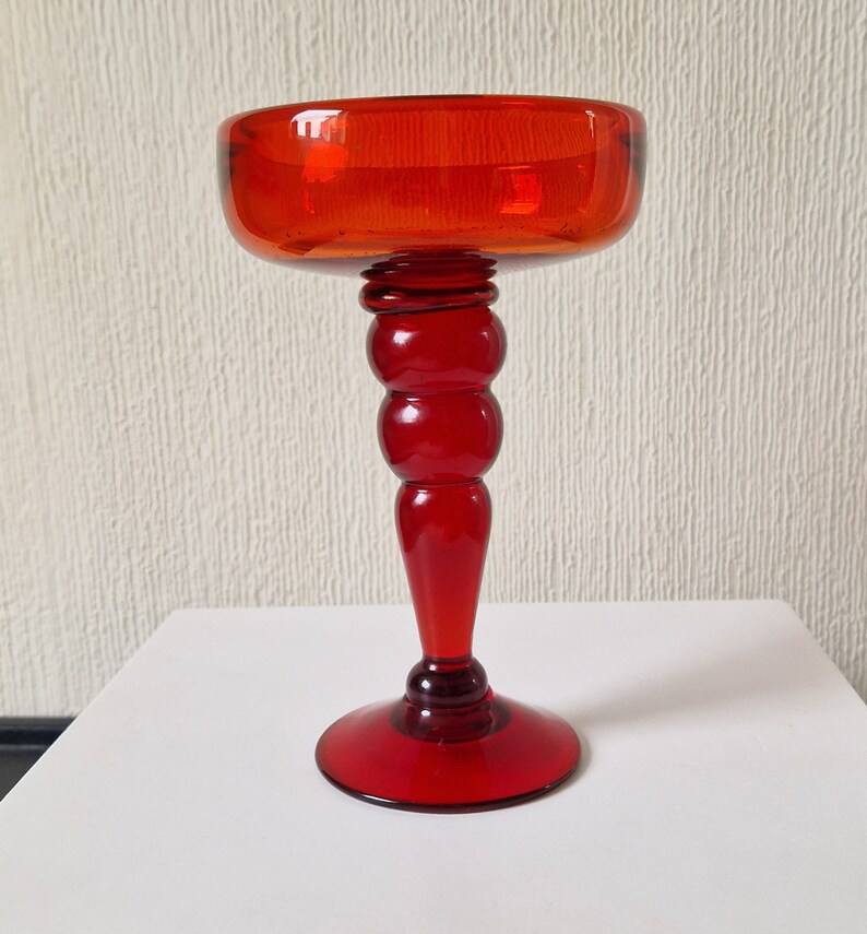 Vintage Blenko Glass Bright Ruby Red Pedestal Pillar Candle Holder - Etsy