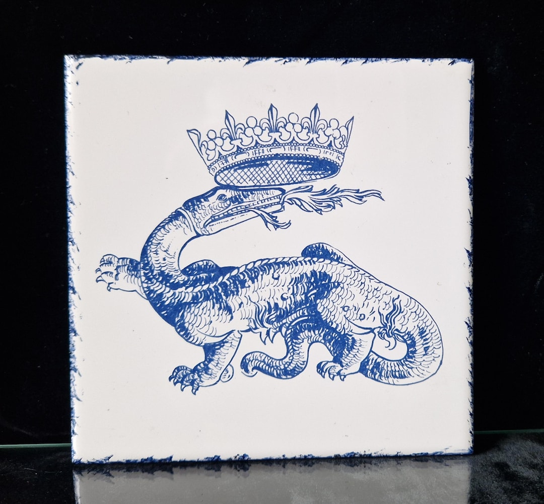 Rare Louis De France Dragon King Bordered Tile Trivet Ornament 15cm X ...