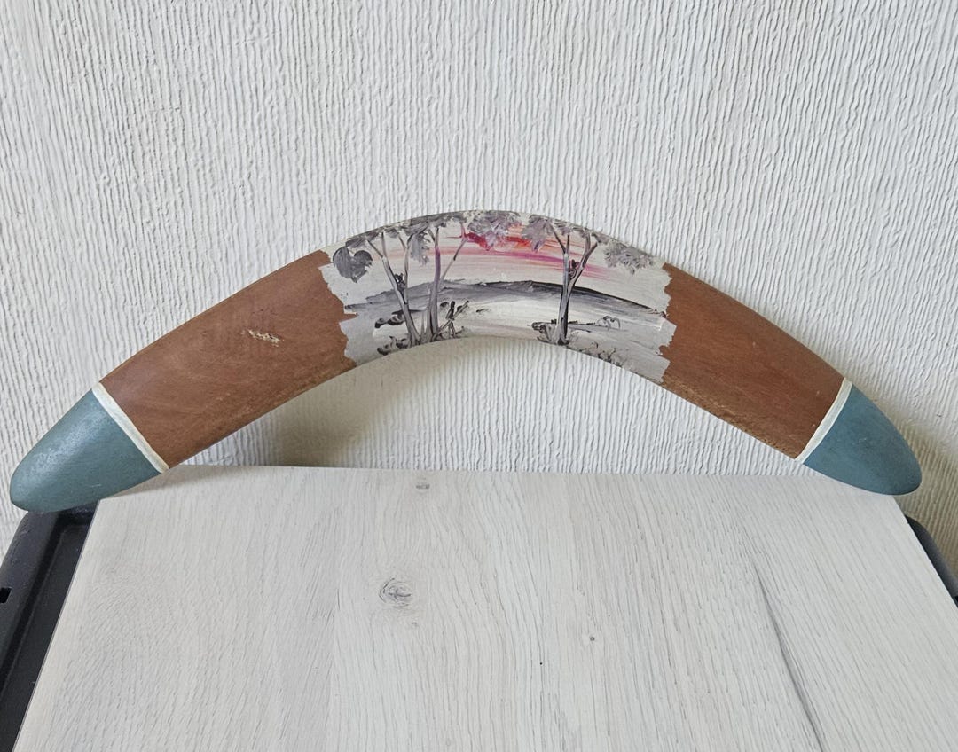 Vintage Hand Painted Australian Aboriginal Wooden Boomerang Tribal Art ...