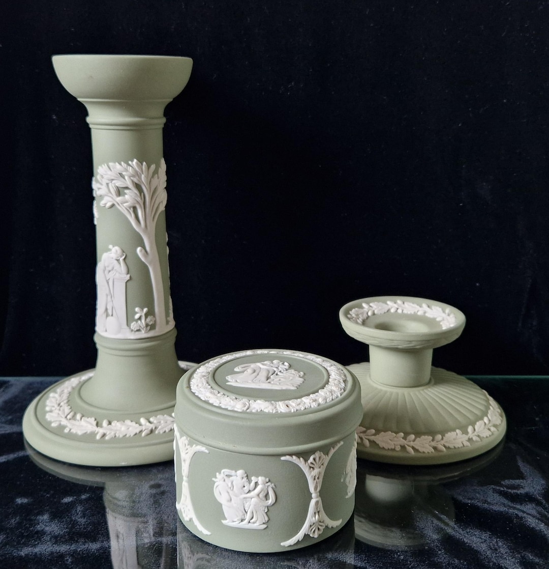 Vintage Wedgwood Sage Green Jasperware Neo Classical Candlestick ...