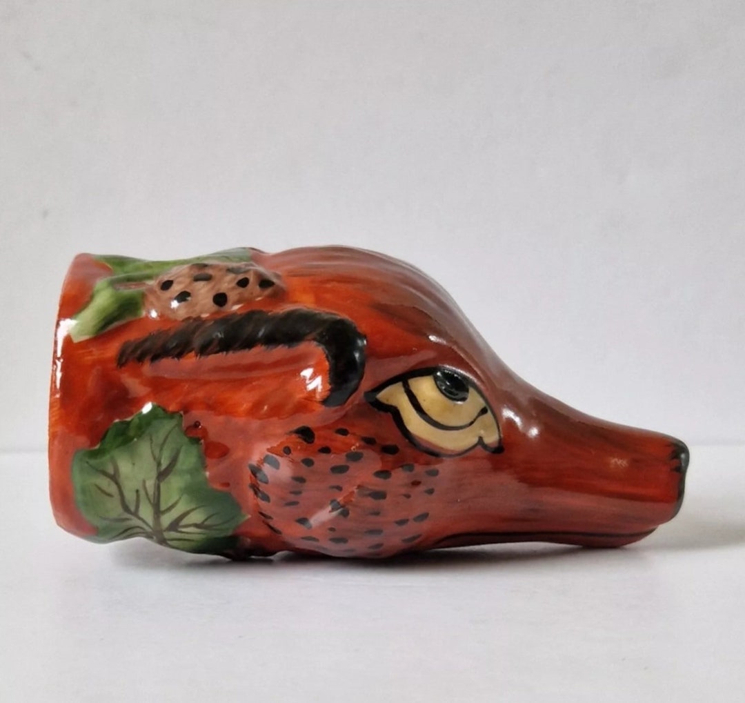 Aesop's Fables Ceramic Fox Head & Grapes Stirrup Cup Antique 19th ...