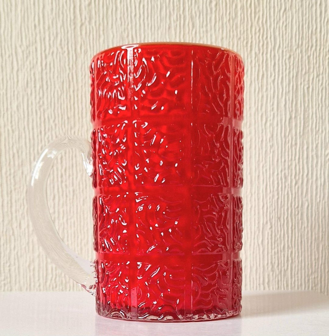 Large Bright Red Textured Cased Glass Tankard Rare Mid-century Vintage ...