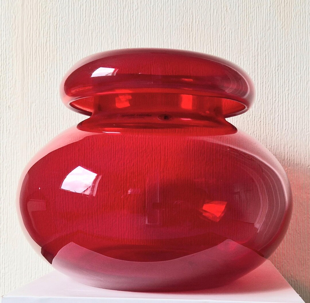 Vintage IKEA 1999 Maria Vinka Red Glass Large Couldron Vase 27cm. - Etsy