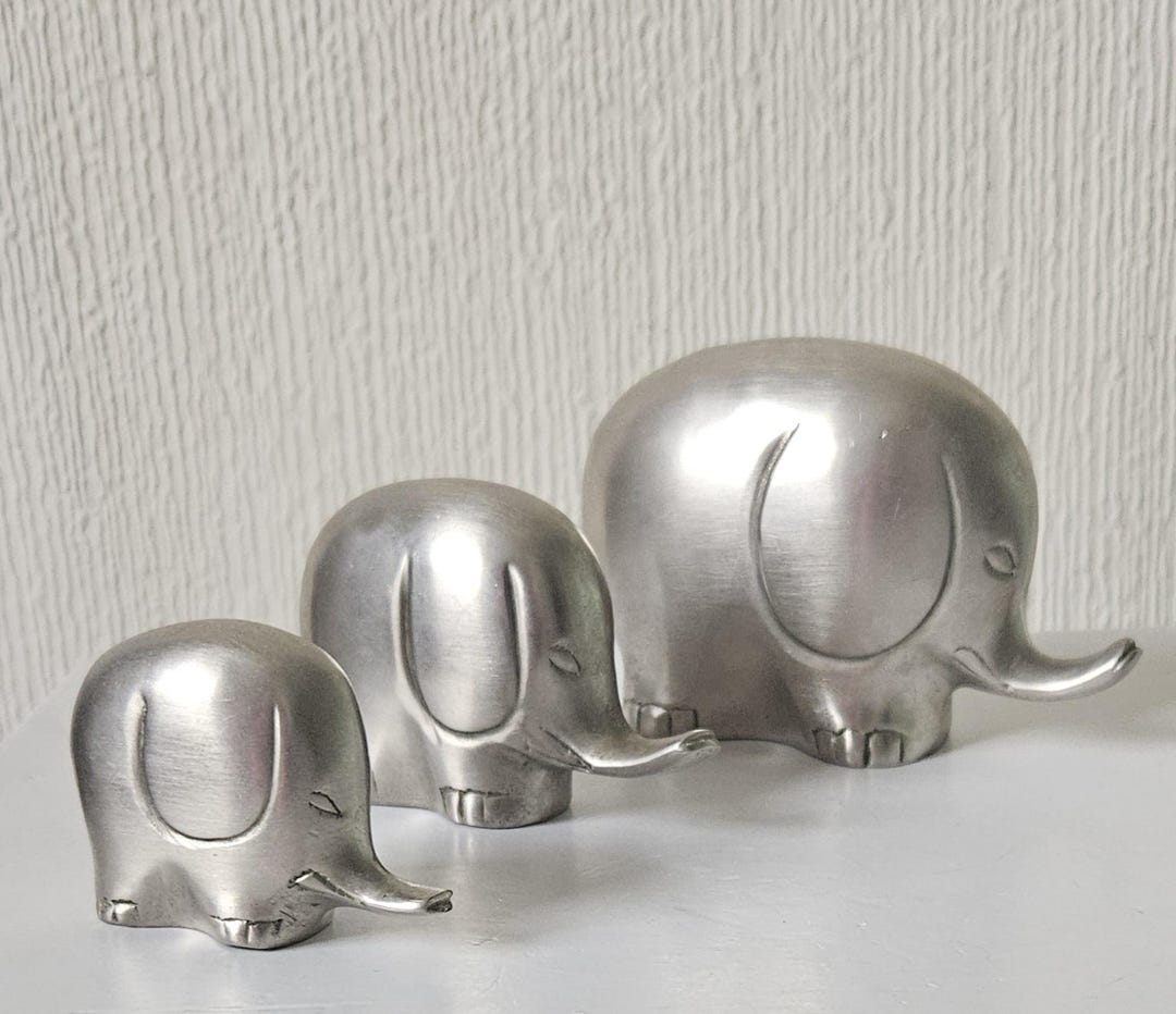 Vintage Modernist Graduated Heavy Metal Elephant Ornaments Set of 3 ...