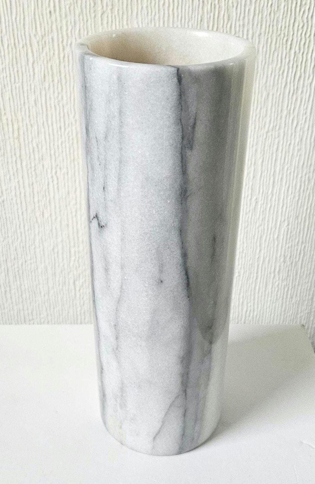 Vintage 1970s Grey Marble Veined Cylinder Vase Heavy 23cm Tall Heavy ...
