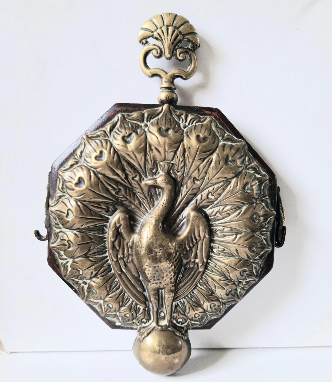 Antique Bronze Peacock Finial, English Era Movement Oak Plaque - Etsy