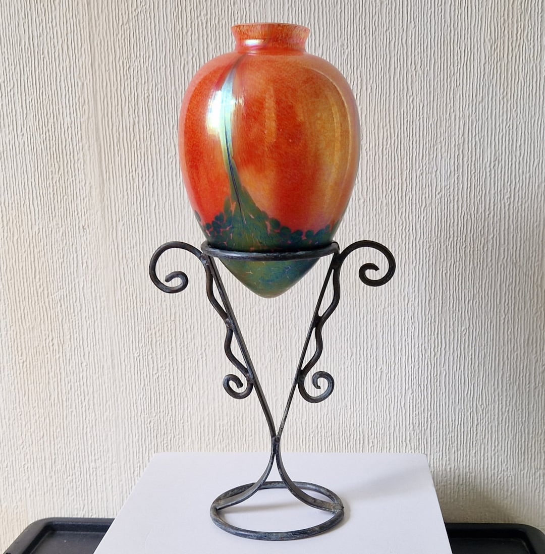 Art Deco Style Vase Frame Mounted Lustre Glaze Amphora Cased Glass ...