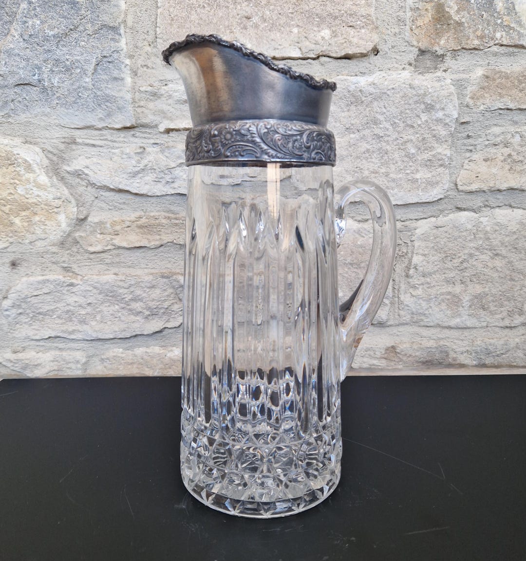 Antique English Heavy Cut Crystal & Pewter Water Pitcher Circa 1890 - Etsy