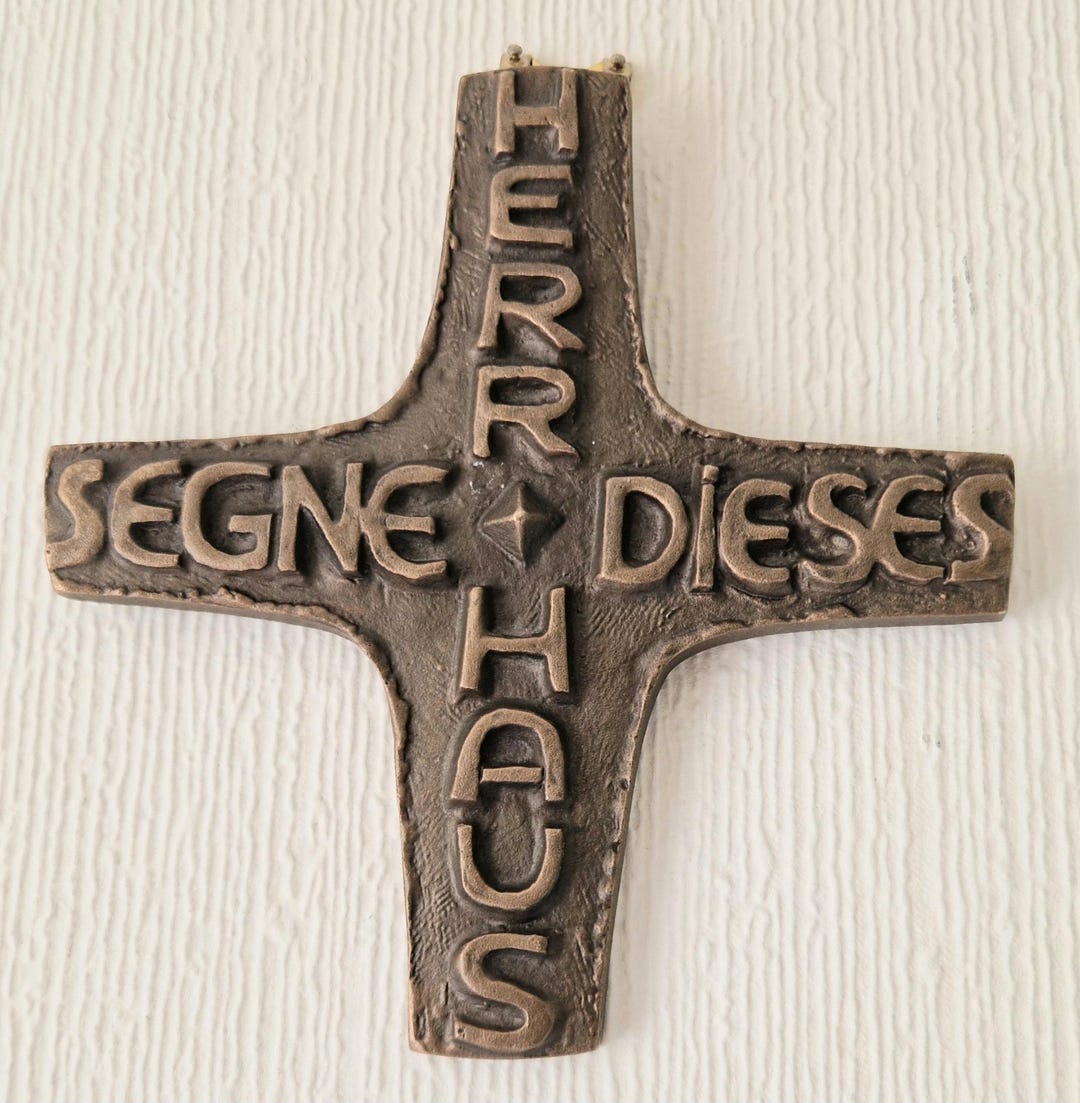 Mid-century Bronze Short Arm Art Cross Plaque With German House ...