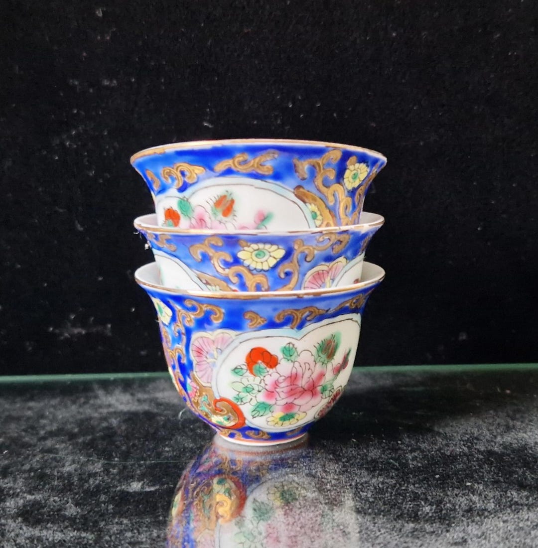 3 Miniature Chinese Porcelain Blue & White Floral Pattern Tea Cups - Etsy