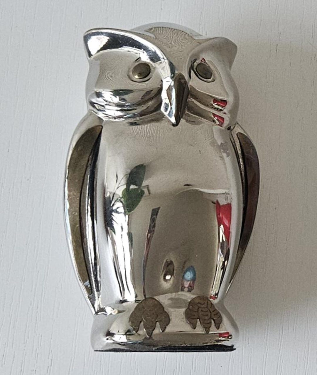 Mid-century Polished Silver Metal Owl Ornament Figure With Brass Detail ...