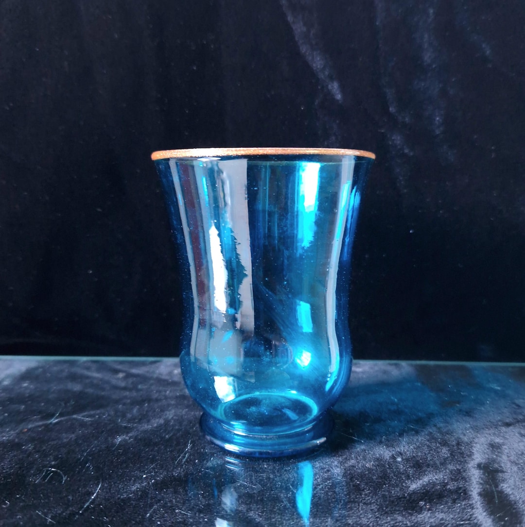 19th Century Hand Blown Peacock Blue Glass Beaker: Aventurine Rim - Etsy