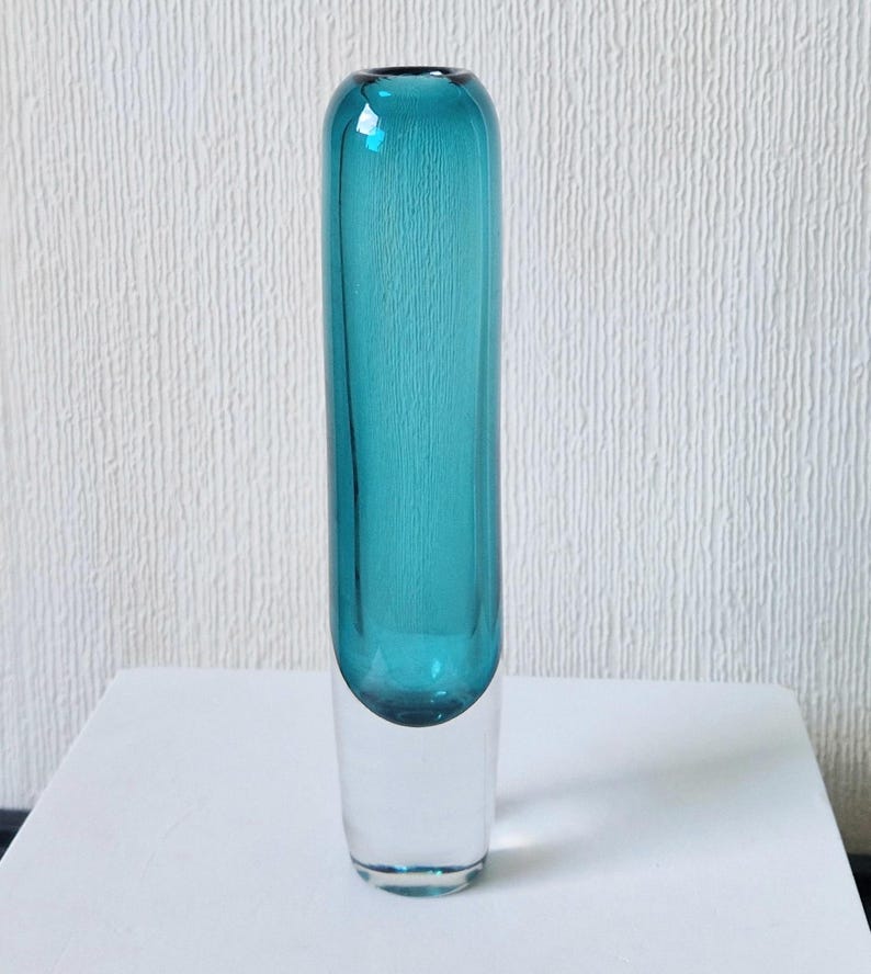 Fine Quality Midcentury Aqua Blue Art Glass Rounded Cylinder Vase ...