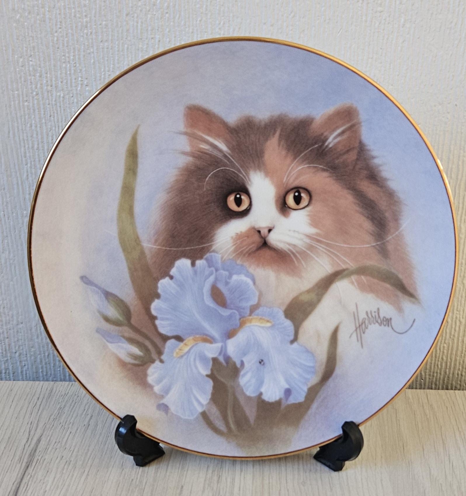 Vintage Cat Plates Set of 2 Floral Decor Wall Plates Collectible Cat ...